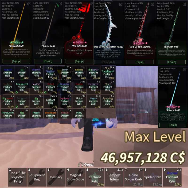 SALEID486Fisch: Level 750 Max 46M C$ - 145x Hexed Relic - Rod of the ...