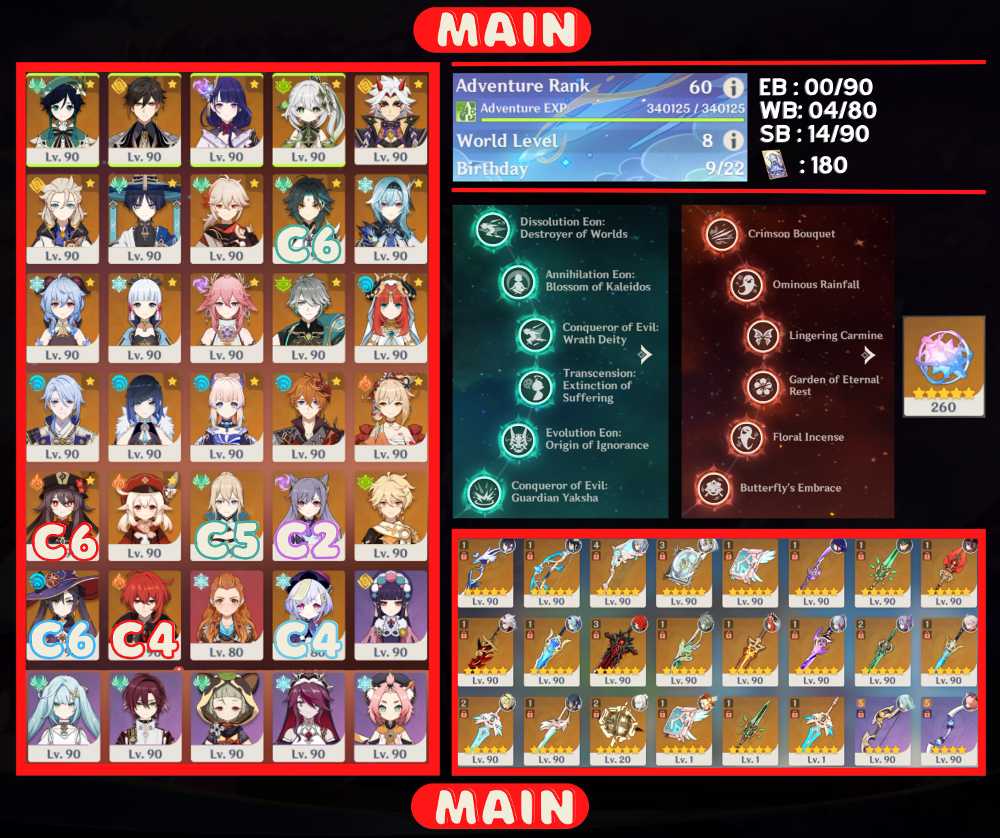 [ASIA] C6 Hu Tao + C6 Xiao End Game Account