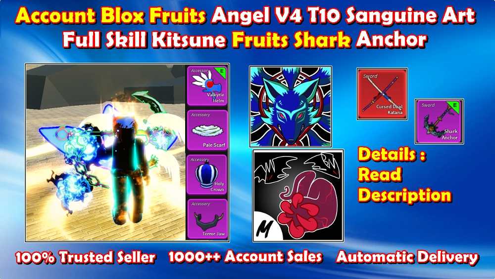 Blox Fruit Level 2550 Race Angel V4 T10 Sanguine Art Full Skill Kitsune ...