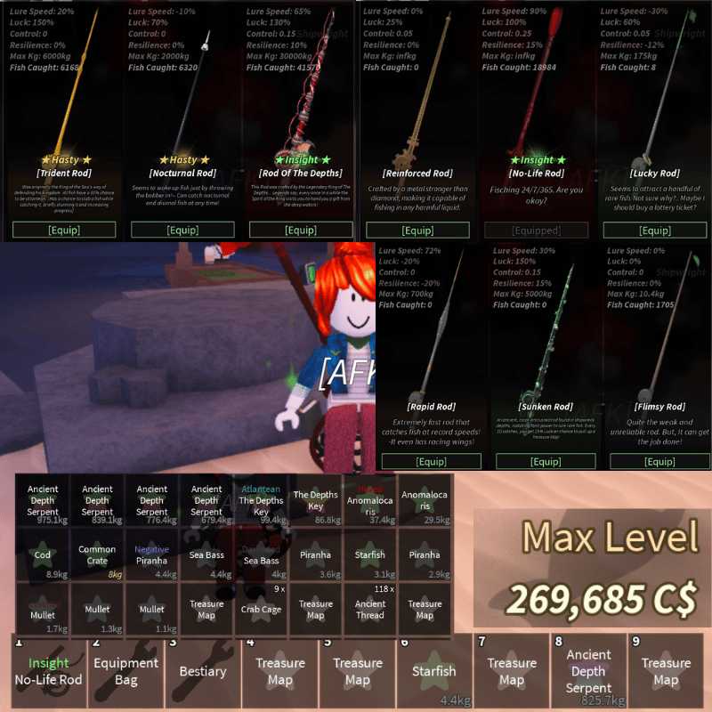 ID136Fisch: Level 750 Max - No-Life Rod , Rod of the Depths,Trident Rod ...