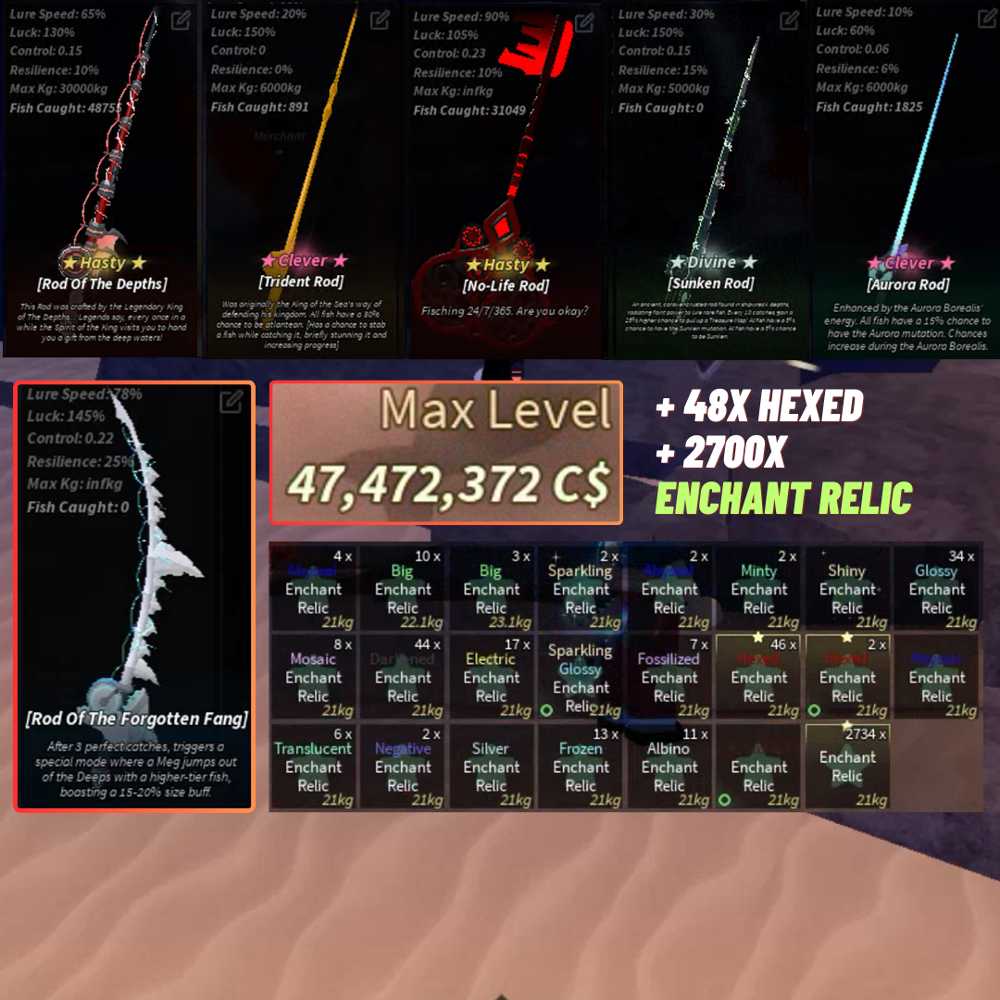 SALE[Fisch] ID130: Level 750 Max 47M C$ - Rod Of The Forgotten Fang ...