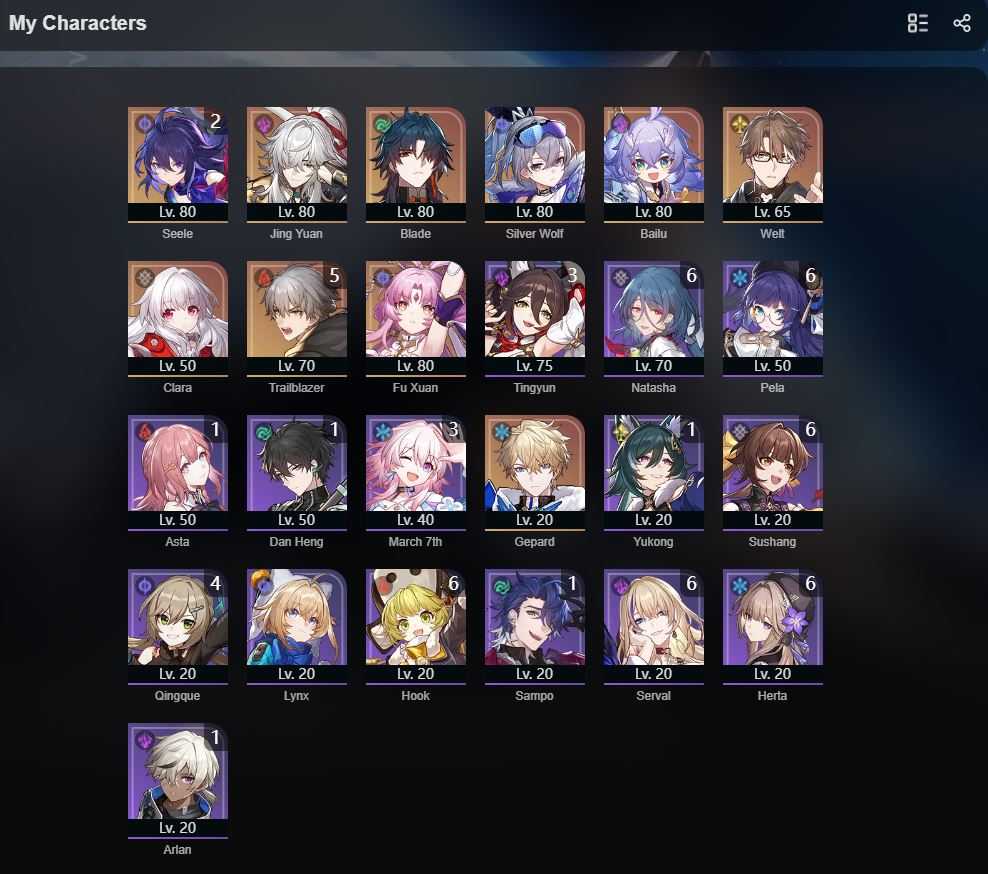 Asia TL 67 17x 5⭐ Seele E2+Sign LC, Fu Xuan, Blade+Sign LC, Silver Wolf ...