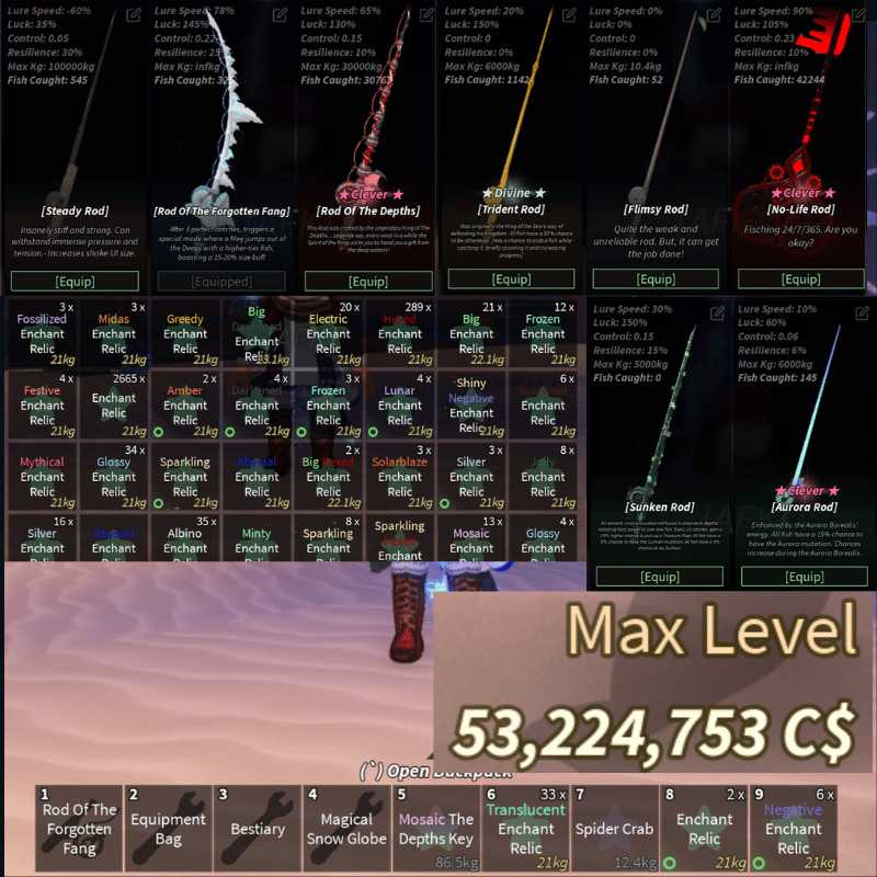 SALEID416Fisch: Level 750 Max 53M C$ - 290x Hexed Relic - Rod of the ...