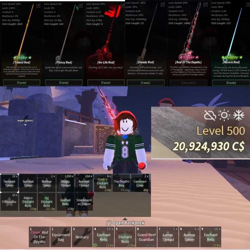 ID34_Fisch | Level 500- 20m C$ | No-Life Rod , Rod of the Depths ...