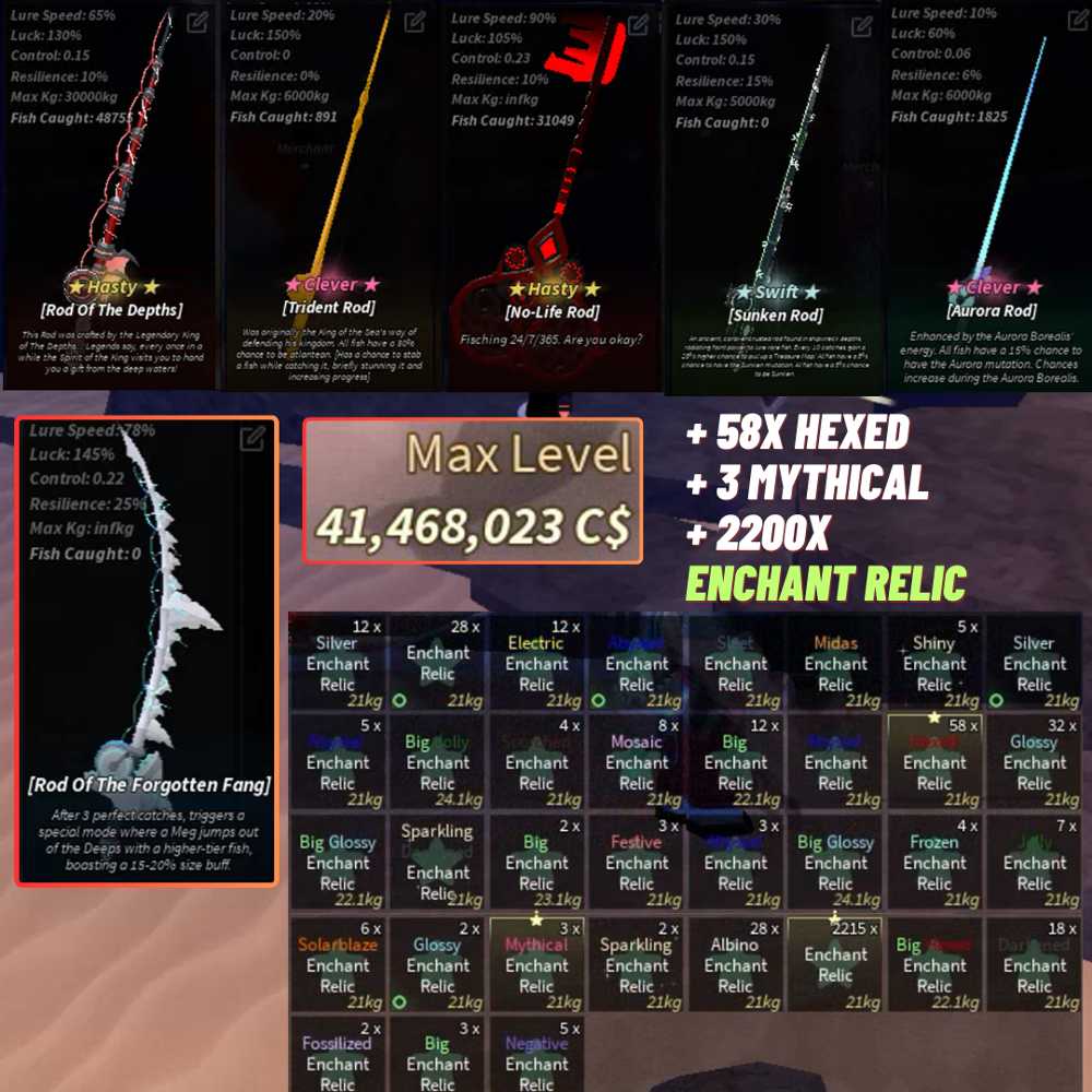 [Fisch] ID139: Level 750 Max 41M4 C$ - Rod Of The Forgotten Fang, Rod ...