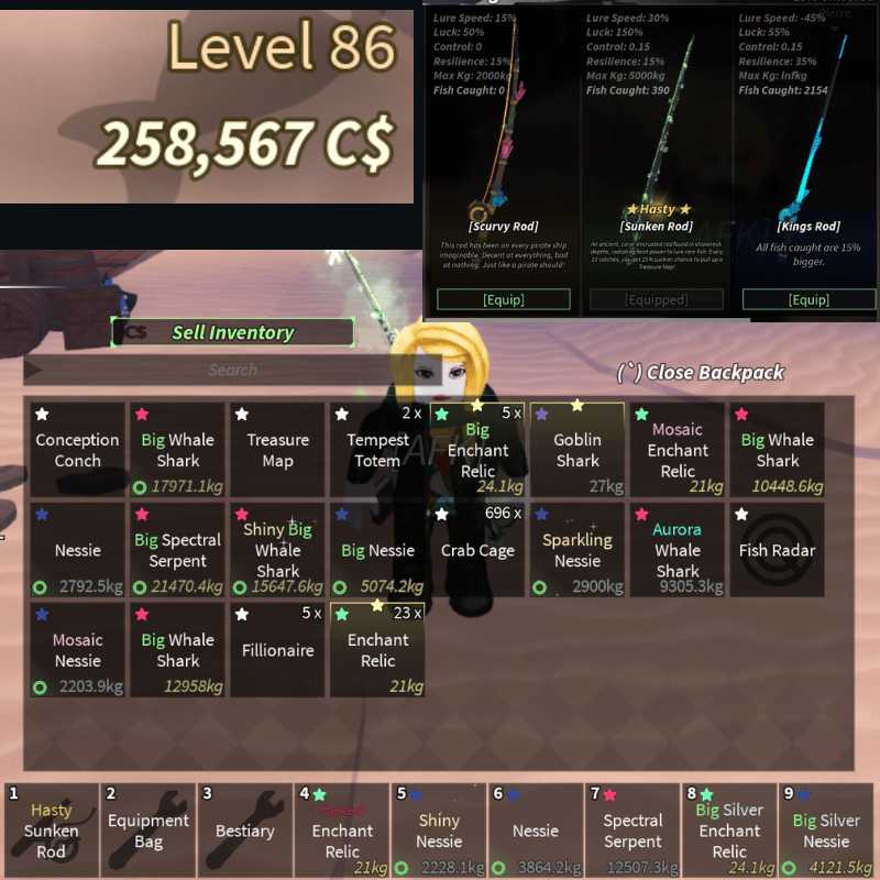 ID03Fisch: Level 86 - 258k C$ - 5 Whale Shark,7 Nessie,2 Spectral ...