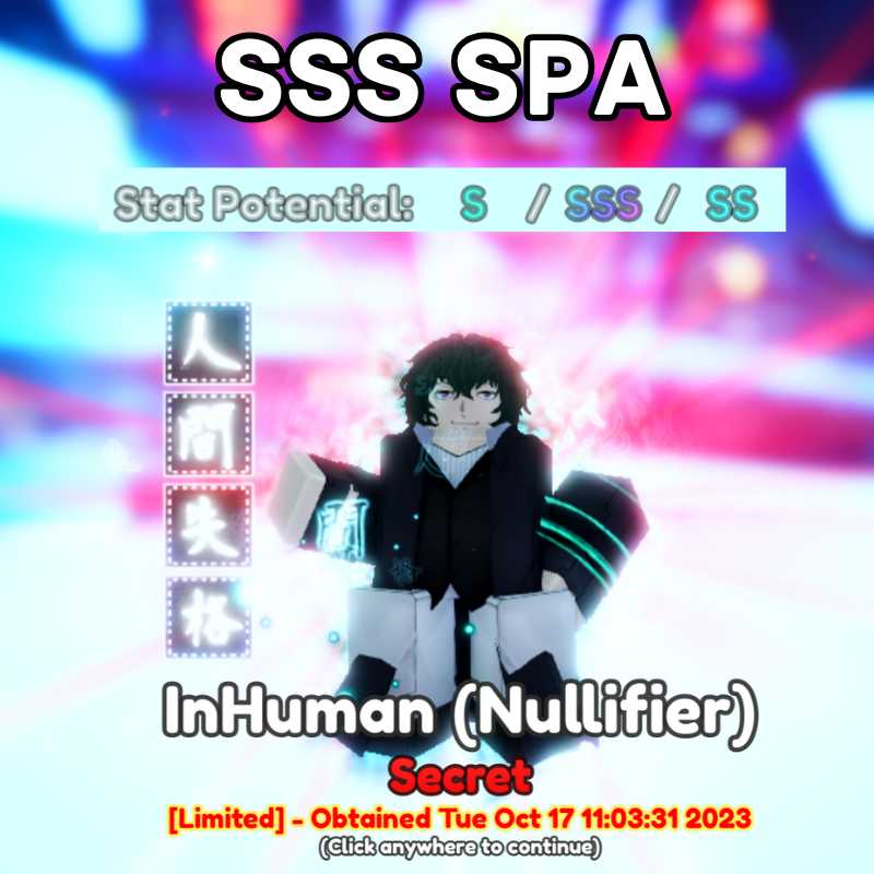 A138Inhuman Evo S/SSS/SS - Anime Adventures - Instant Deliver