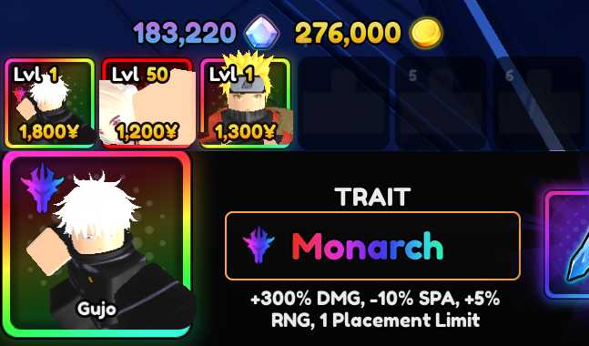 Gujo Gojo | Monarch | - 32 Trait Rerolls - 183k Gems - Haruka Rin ...