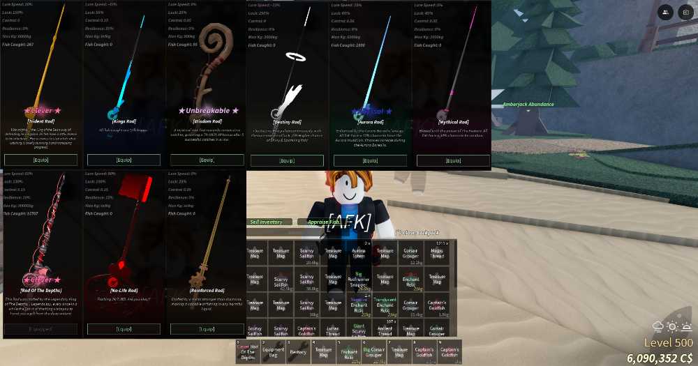 FISCH | No - Life Rod | Rod Of The Depths Rod | Level 500 | 6 M Cash | Unverified Account