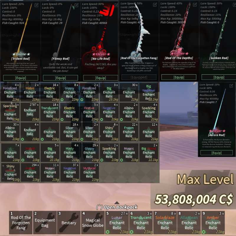 SALEID407Fisch: Level 750 Max 53M C$ - 300x Hexed Relic - Rod of the ...