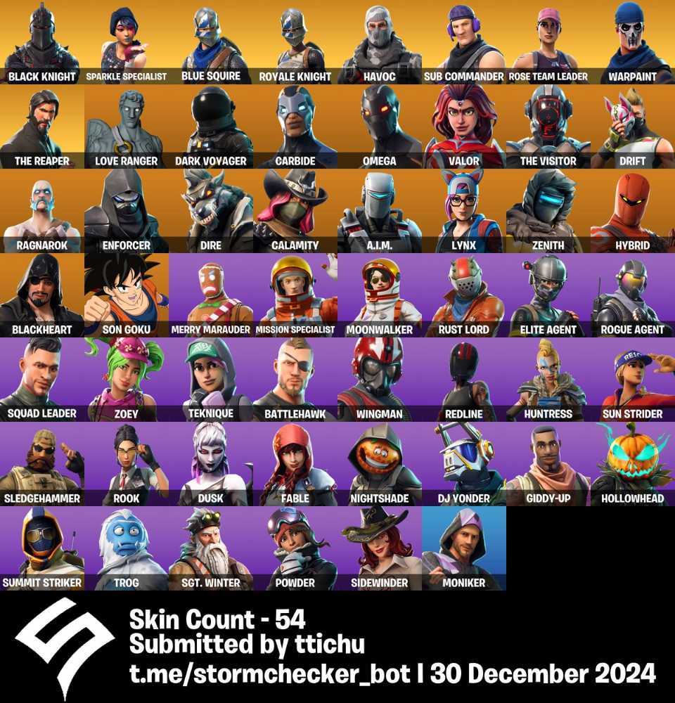 54 SKINS Black Knight | The Reaper | OG STW | Mako | Take The L | Floss ...