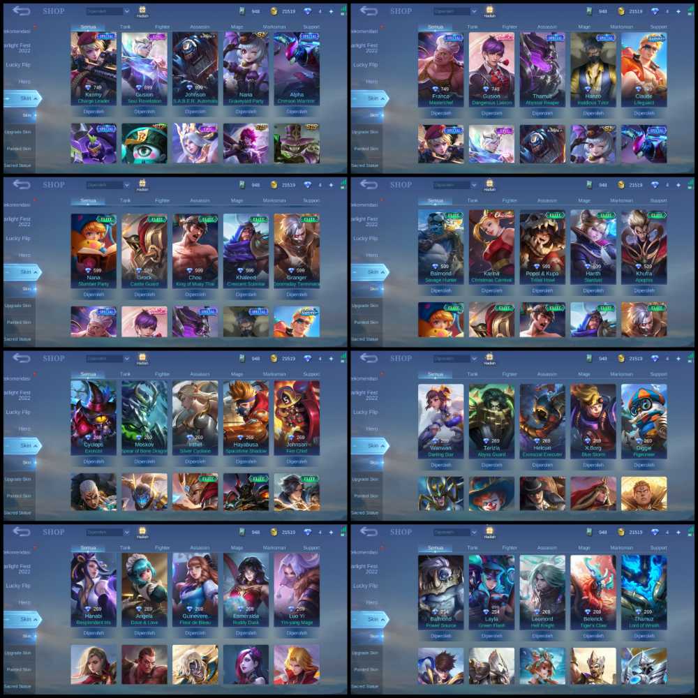 LV 90 Epic Limit Selena , Ruby Epic Gusion Johnson Hero 68 | Skin 90 ...