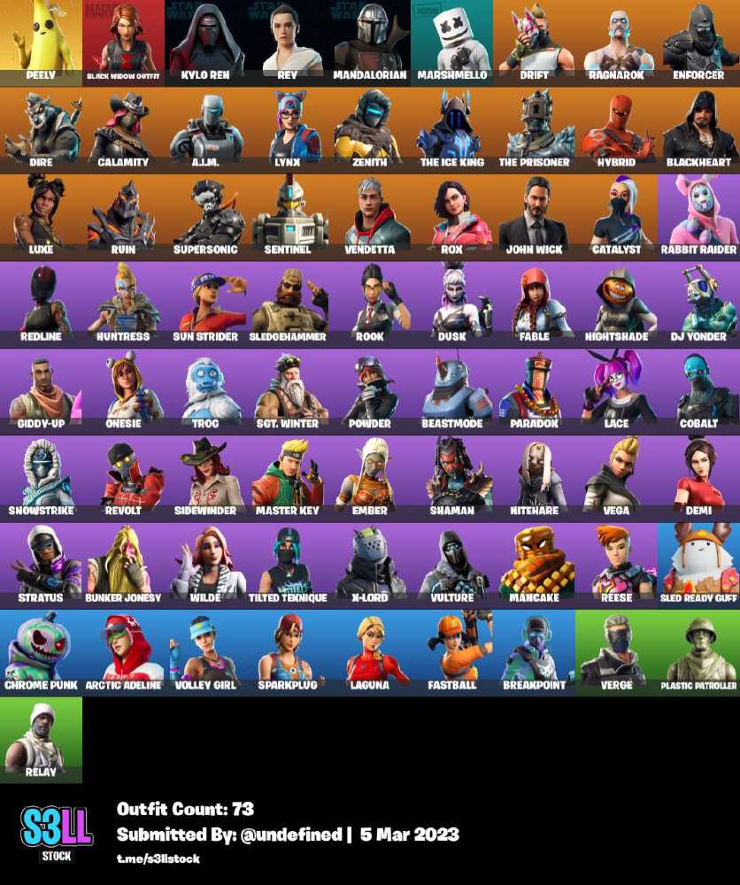 73 SKINS - LAUGH IT UP - BLACK WIDOW - REY - KYLO REN - JOHN WICK ...