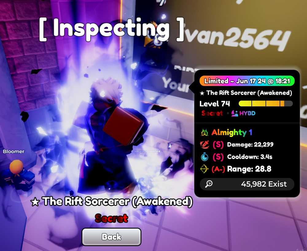 ALMIGHTY THE RIFT SORCERER (gojo) STats (S S a-) - anime defender roblox