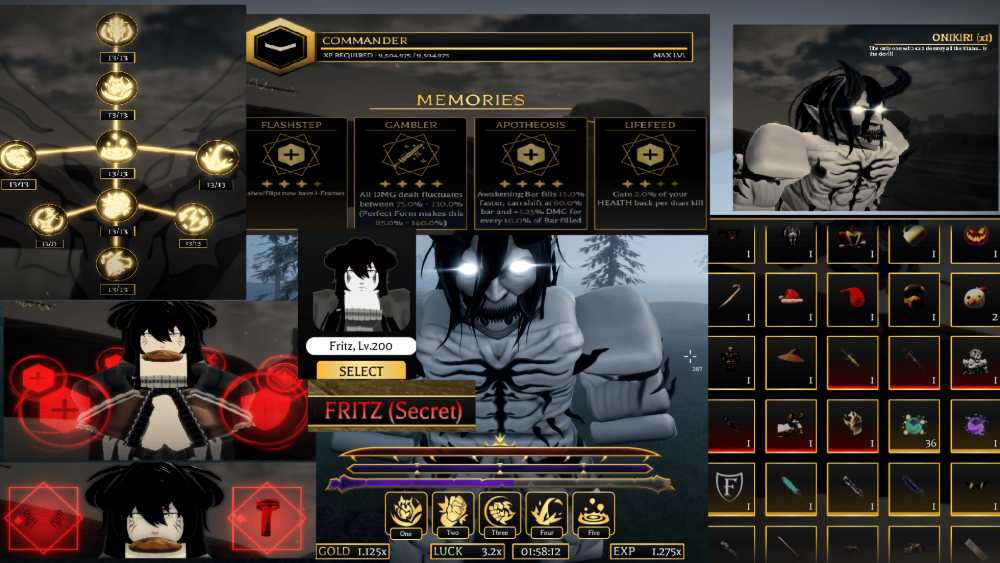 Attack on Titan Revolution Sale65%Lv.200(Max) Fritz(Secrat) Onikiri SkinsYeage/Ackermen (Attack ...