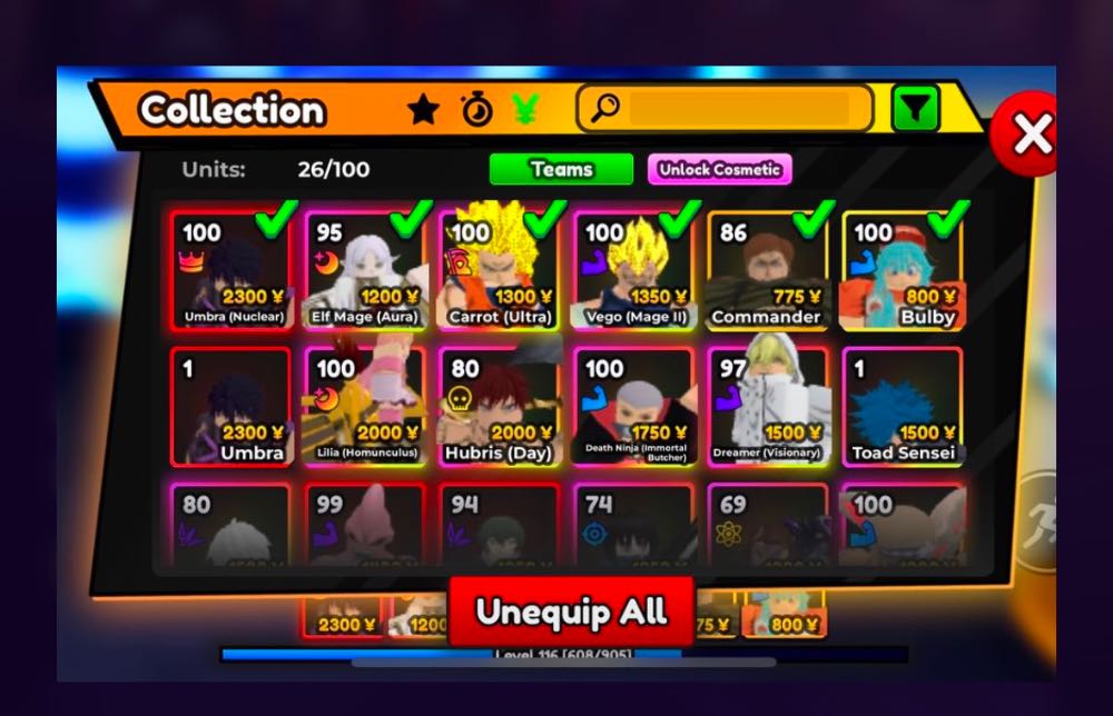 ANIME ADVENTURE UNIQUE SHADOW/CID META UNITS