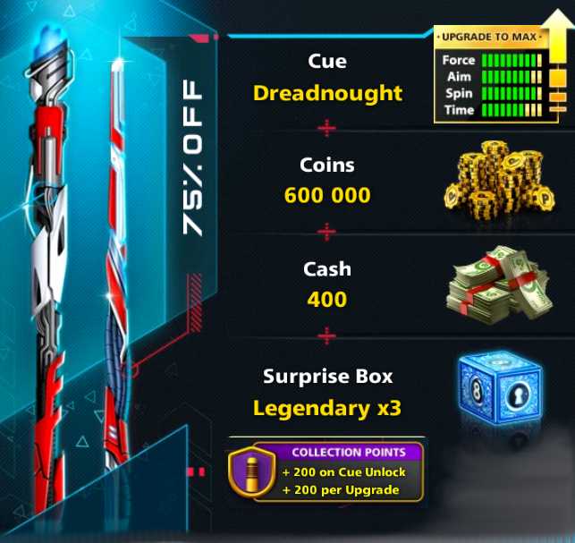 Dreadnought Cue + 400 Cash + 3 Surprise Legendary Box + VIP Points ...