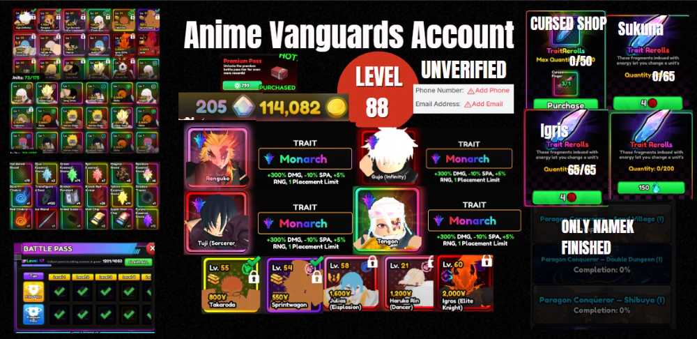 [ Instant Delivery ] AV23 Anime Vanguards Unverified Account 4 Monarch ...