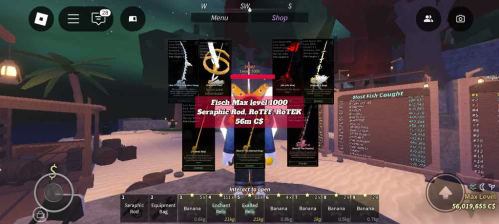 Fisch - Max Level 1000 - 56m C$ - Seraphic Rod, Rod of forgotten fang ...