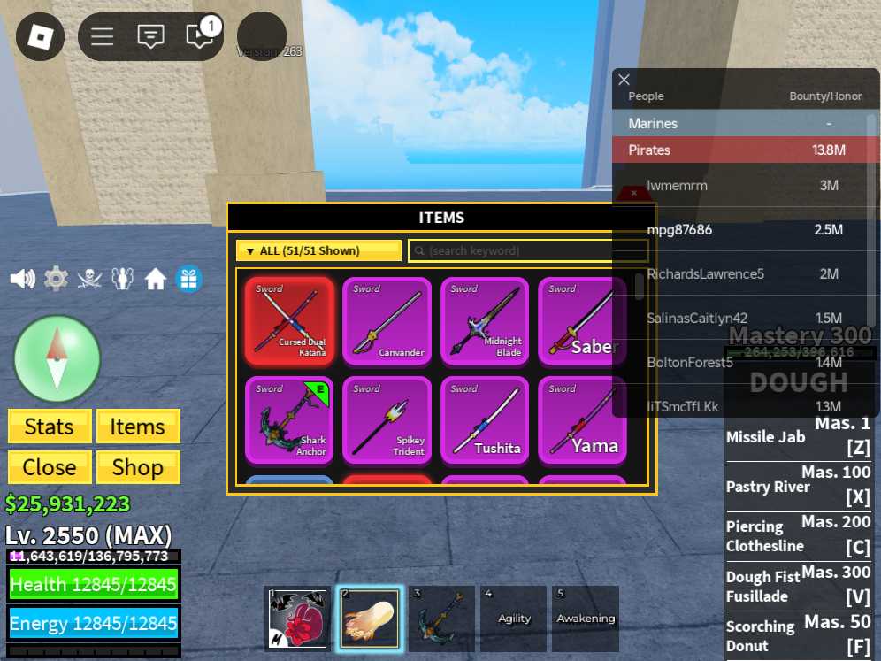 Blox Fruit Beli 25M+ Fragment 70k+ Level 2550 Race Mink V4 T10 Full ...