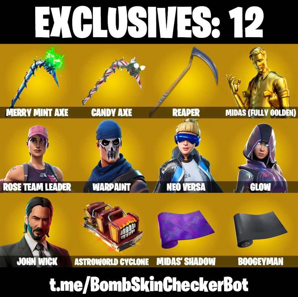 Stw, 130 skins Merry Mint Axe, Glow, John Wick, Skull Trooper, Ghoul ...