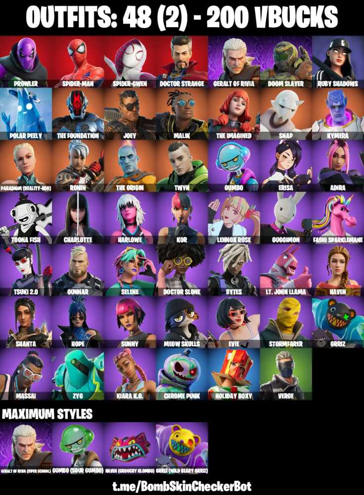 PC/PSN/XBOX/NINTENDO 48 SKINS SPIDERMAN SPIDER GWEN ERISA POLAR PEELY ...