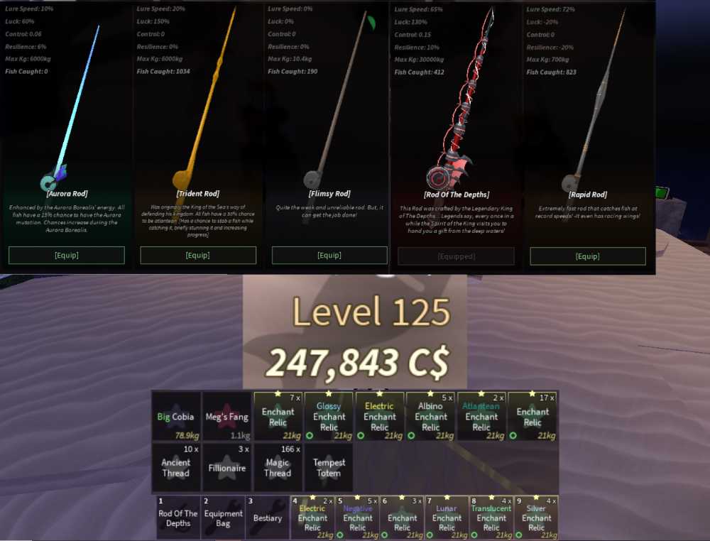 ID3 Fisch | Level 125 - Trident Rod - Rod of the Depths - Aurora Rod ...