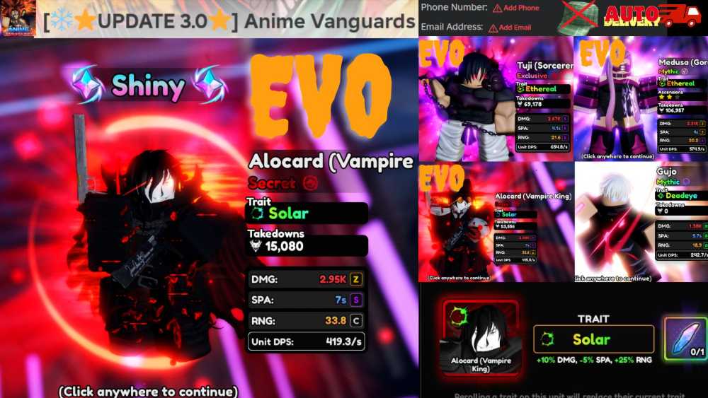 AV247Anime Vanguards Lv.34⭐️Shiny Alocard(Vampire King)EVO Solar Z/S ⭐ ...