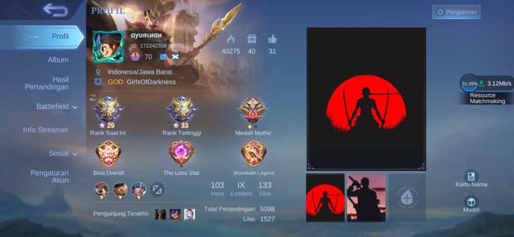 133 Skins | 102 Hero | Emblex Max | Lvl 70 | Karina KOF | Selena Virus ...