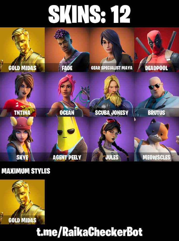 12 SKINS+ASTROWORLD CYCLONE+GOLDEN MIDAS+MAYA+AGENT PEELY+SKYE+JULES ...