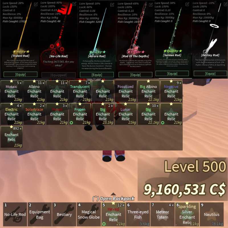 SALEID326Fisch: Level 500 9M C$ - Relic - No-Life Rod,Rod of the Depths ...