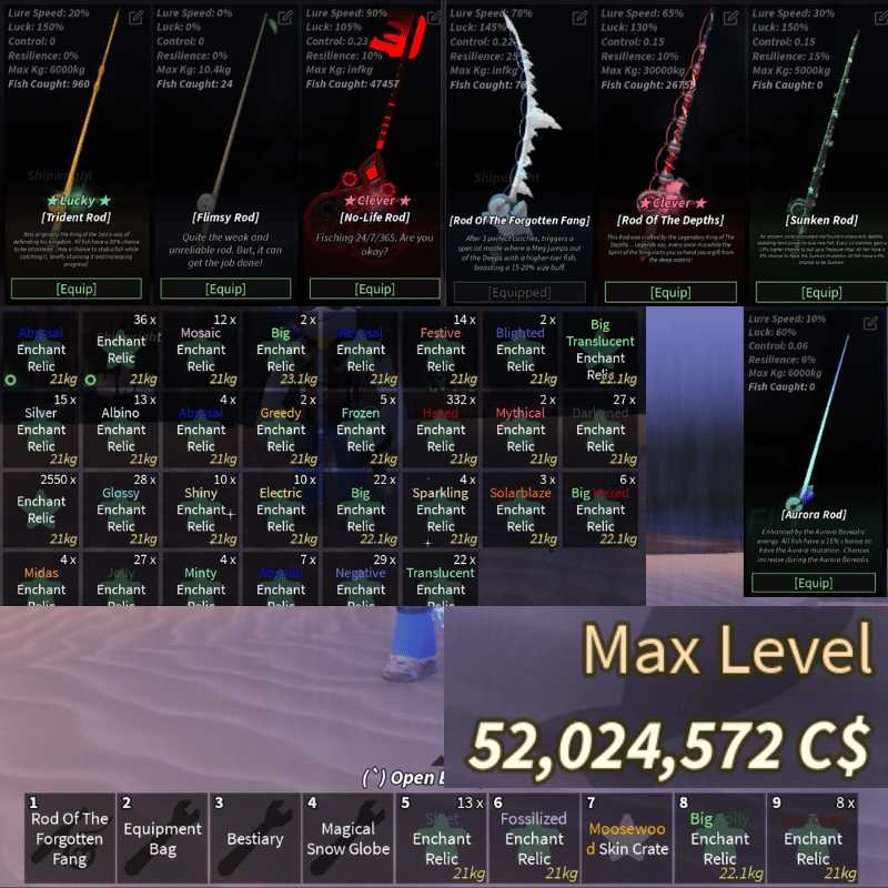 SALEID500Fisch: Level 750 Max 52M C$ - 338x Hexed Relic - Rod of the ...