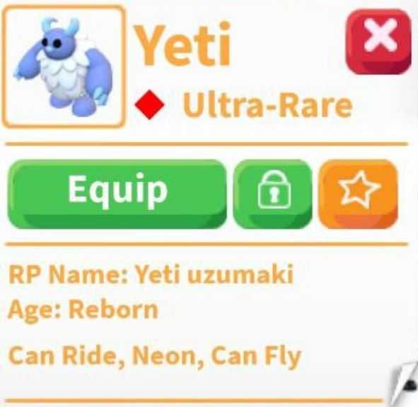 NEON Pet️N F R Yeti (Rideable and Flyable) Adopt me Name changeable