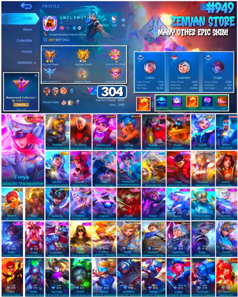 #949 304 Skin ⭐ Legend Freya Collector Natalia Exorcist Yu Zhong Many ...