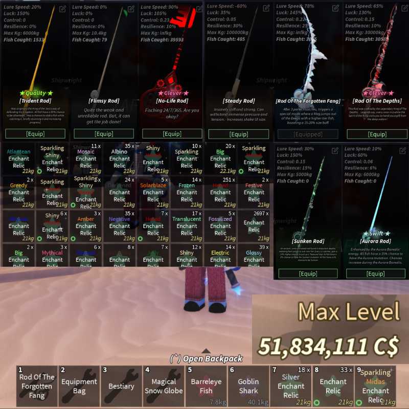 SALEID448Fisch: Level 750 Max 51M C$ - 260x Hexed Relic - Rod of the ...