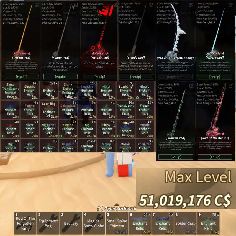 SALEID441Fisch: Level 750 Max 51M C$ - 245x Hexed Relic - Rod of the ...