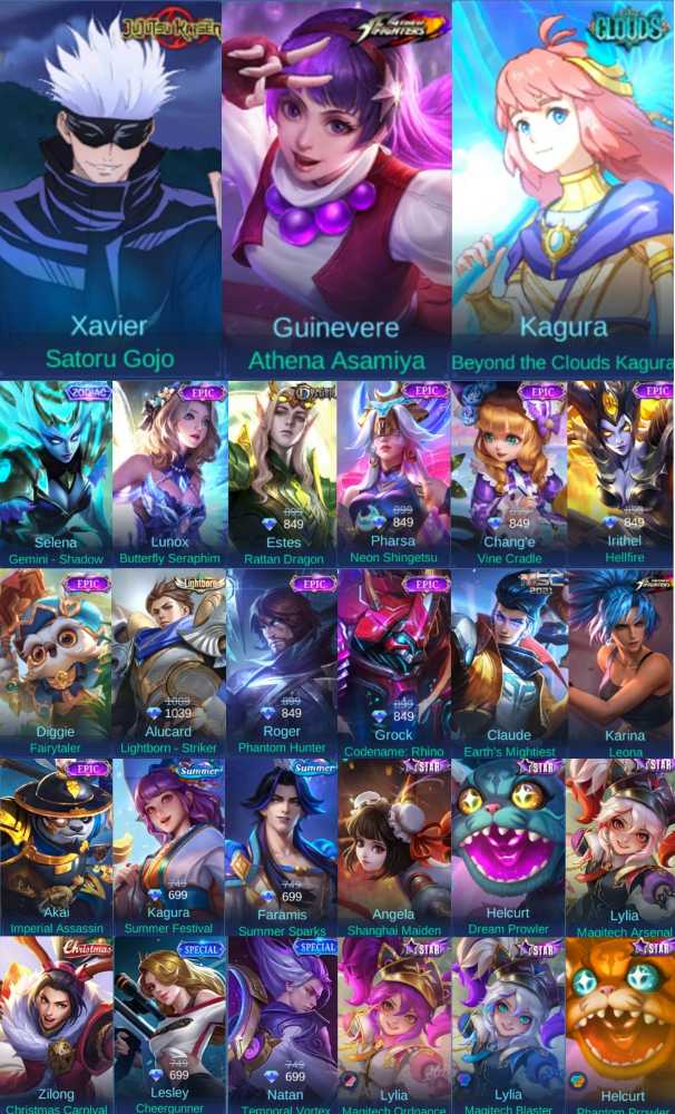 JJK SATORU GOJO + BTC KAGURA + KOF GUINEVERE + KOF KARINA + EPIC LUNOX