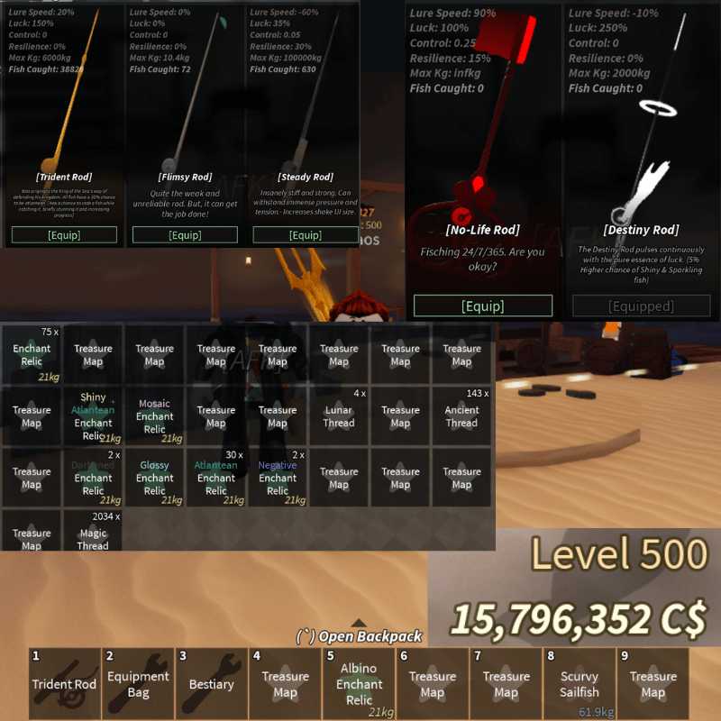 SALEID207Fisch: Level 500 15M7 C$ - No-Life Rod , Destiny Rod,Trident ...