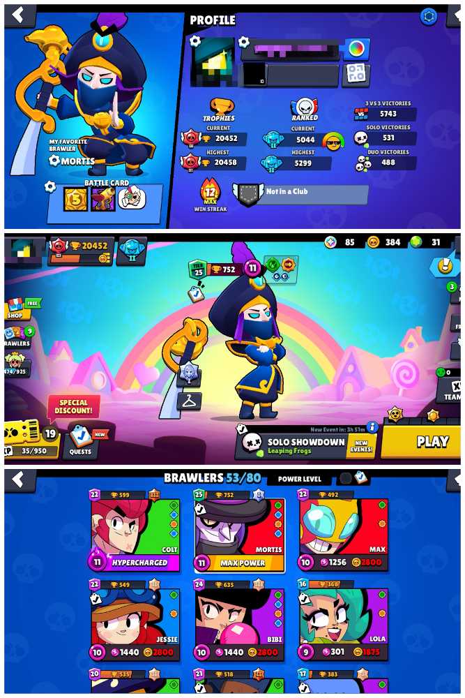 53 Brawlers 2 Max 1 hypercharged 20000+Trophies 30 Skins 9 Epic Zombibi ...
