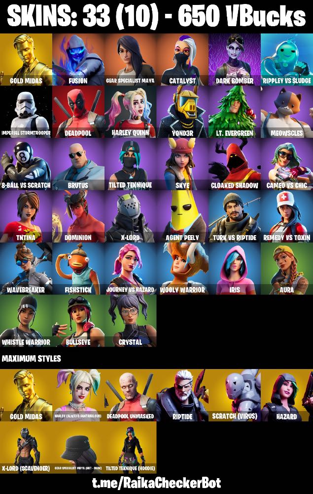 ⭐33 SKINS⭐Gold Midas⭐Harley Quinn⭐Imperial Stormtrooper X-Lord ...