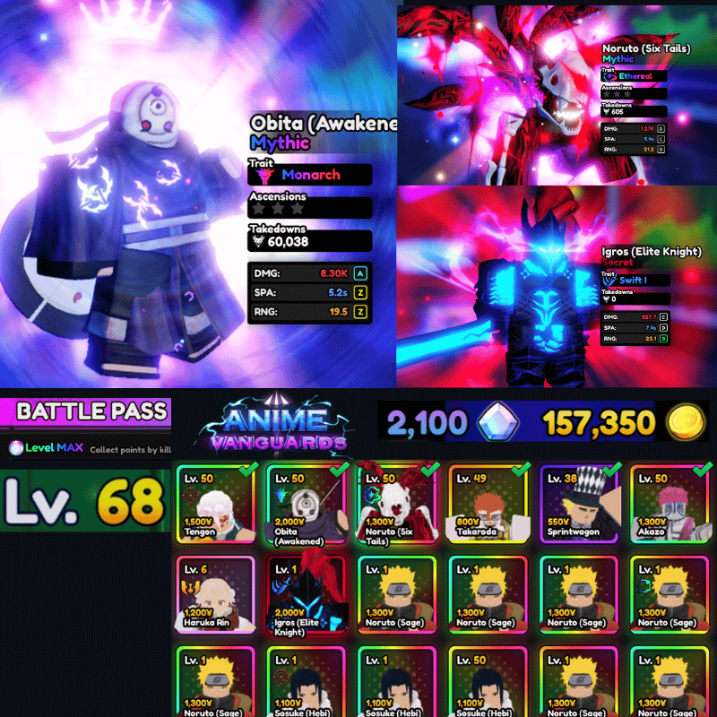 ID428 Obita Monarch Evo,Noruto Ethereal Evo,Igris EvoAnime Vanguards ...