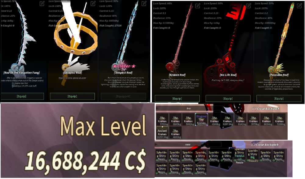 FISCH MAX LEVEL WITH 17M CS W ENDGAME RODS (W NESSIES/KRAKENS AS FREEBIES)