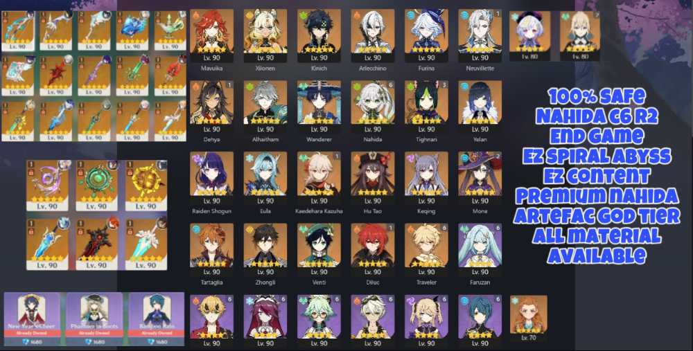 [ASIA AR 60] [PREMIUM NAHIDA C6 R2] | ALL ARCHON + ALL HARBRINGER + LOT ...