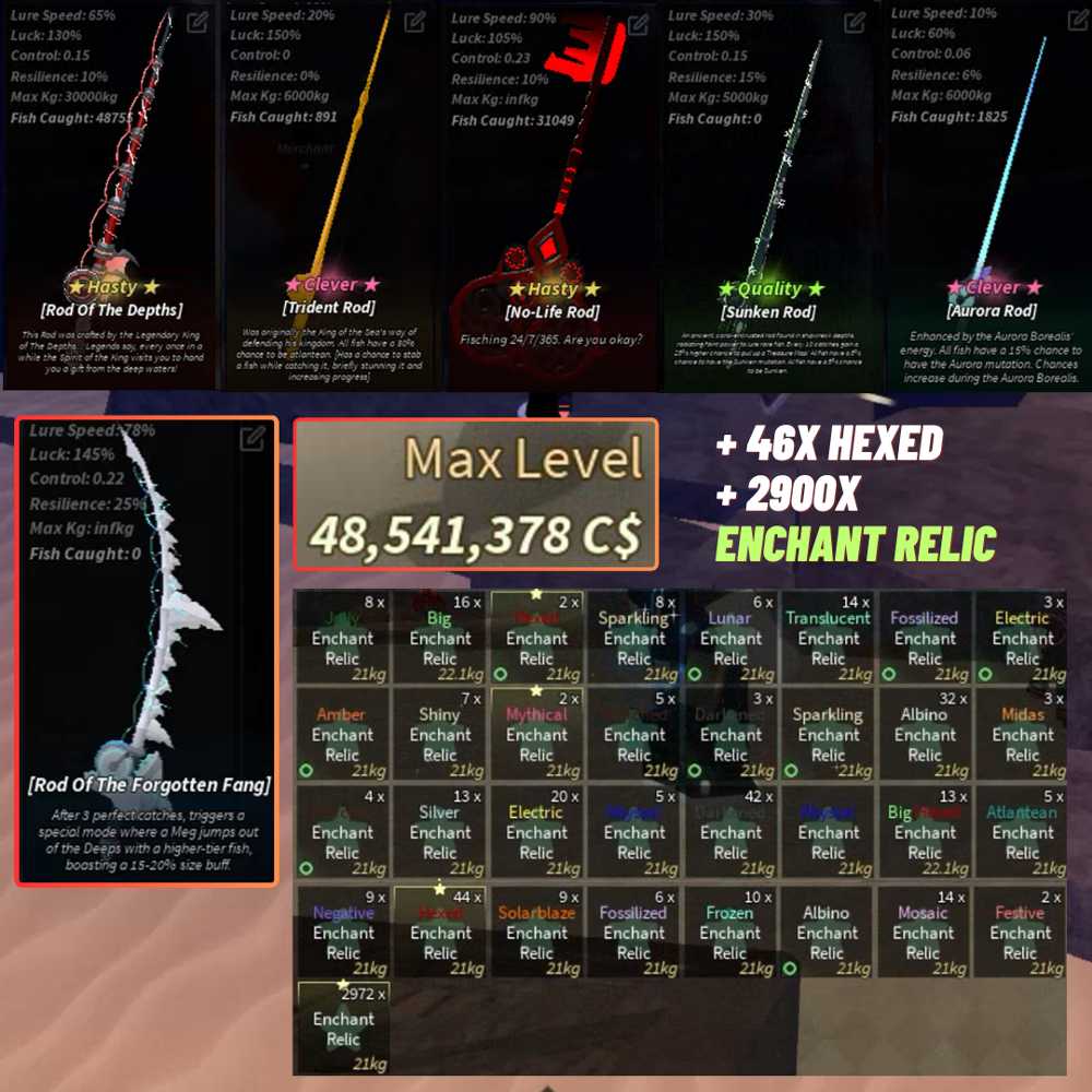 SALE[Fisch] ID132: Level 750 Max 48M5 C$ - Rod Of The Forgotten Fang ...