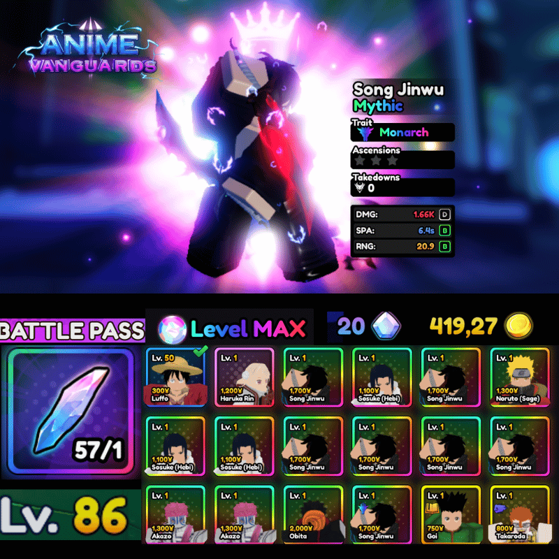 ID141 Song Jinwu Monarch 0.1% ,57 Trait Anime Vanguards - Full ...