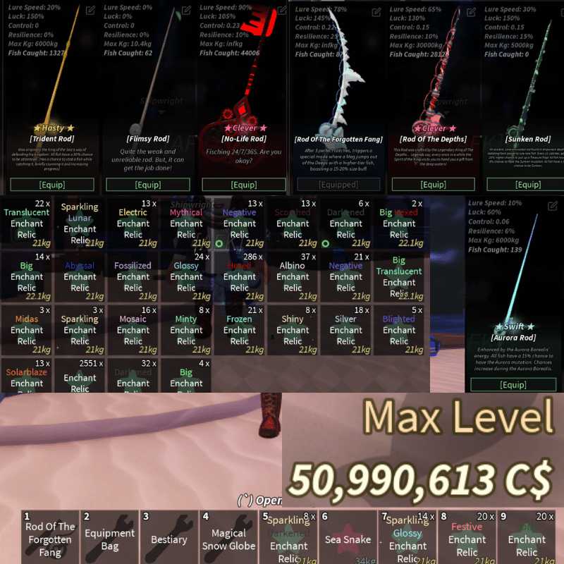 SALEID515Fisch: Level 750 Max 50M C$ - 288x Hexed Relic - Rod of the ...