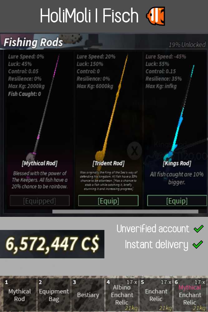 6.5 Million C$ + Mythical, Kings, Tridents Rod + 17 Mythical, 17 Albino ...