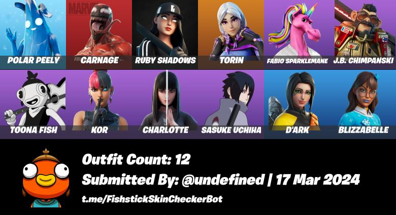 【12 SKINS】Torin | Ruby Shadows | Sasuke Uchiha | Charlotte | Carnage | Toona Fish | Kor | PSN ...