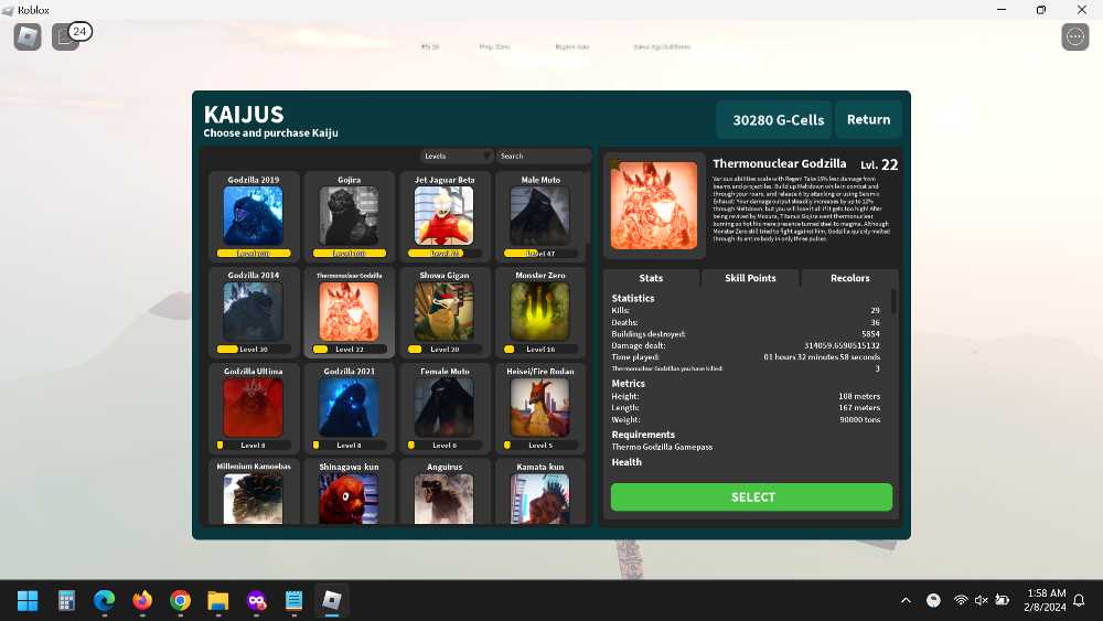 100% [Fast] [Kaiju Universe] 30000+ G Cells | 1300+ Kills | 13 Kaijus ...