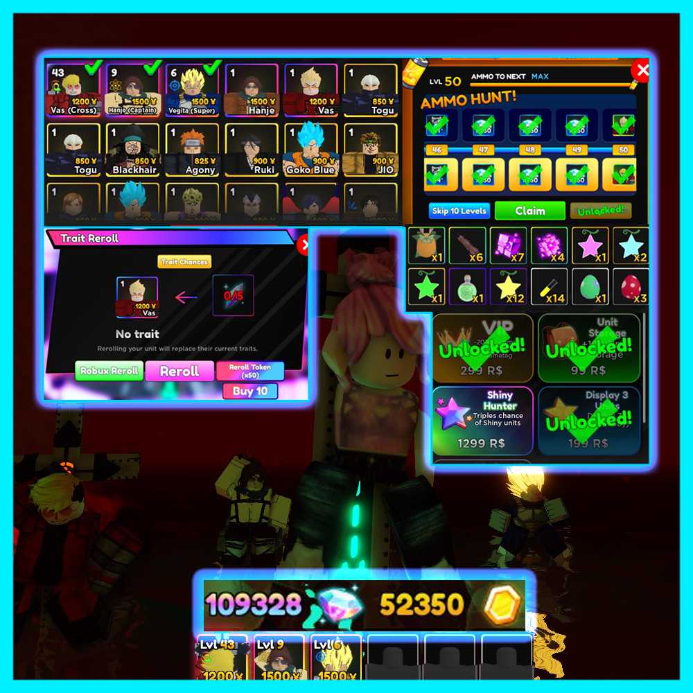 Anime Adventures 100k Gems And 50 Reroll Token| Unverified Account ...